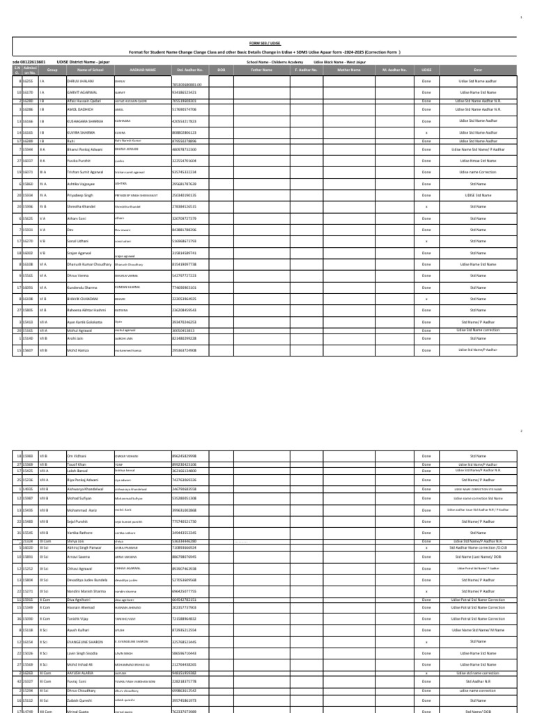 Udise S03 Correction Form1 | PDF