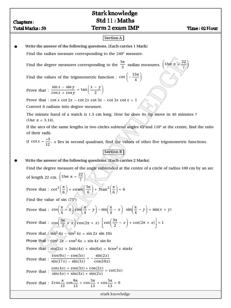 Term 2 exam IMP | PDF | Trigonometric Functions | Special Functions