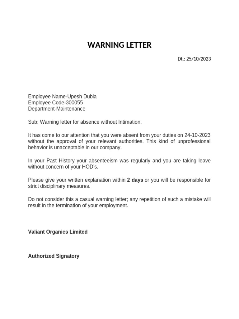 Warning Letter | PDF