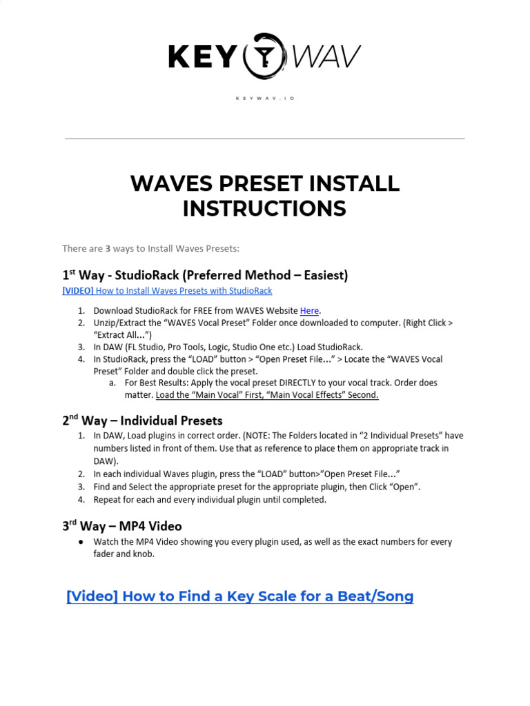WAVES Vocal Preset Install Instructions (Keywav - Io) | PDF
