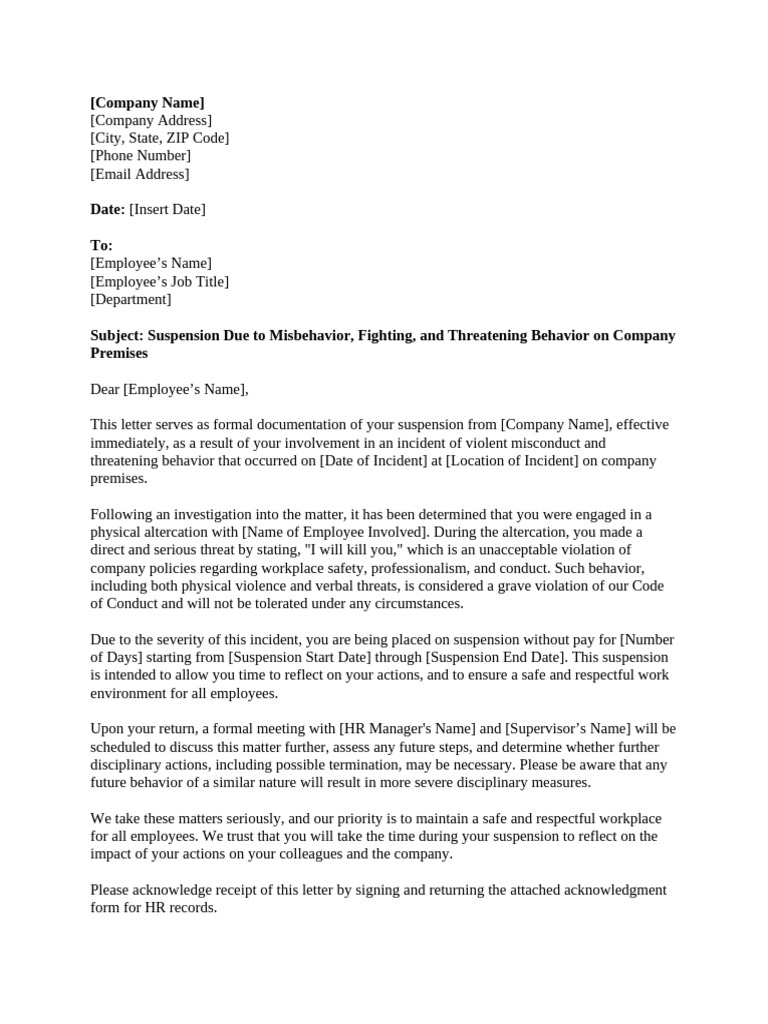 Suspension for Violent Misconduct | PDF | Employment