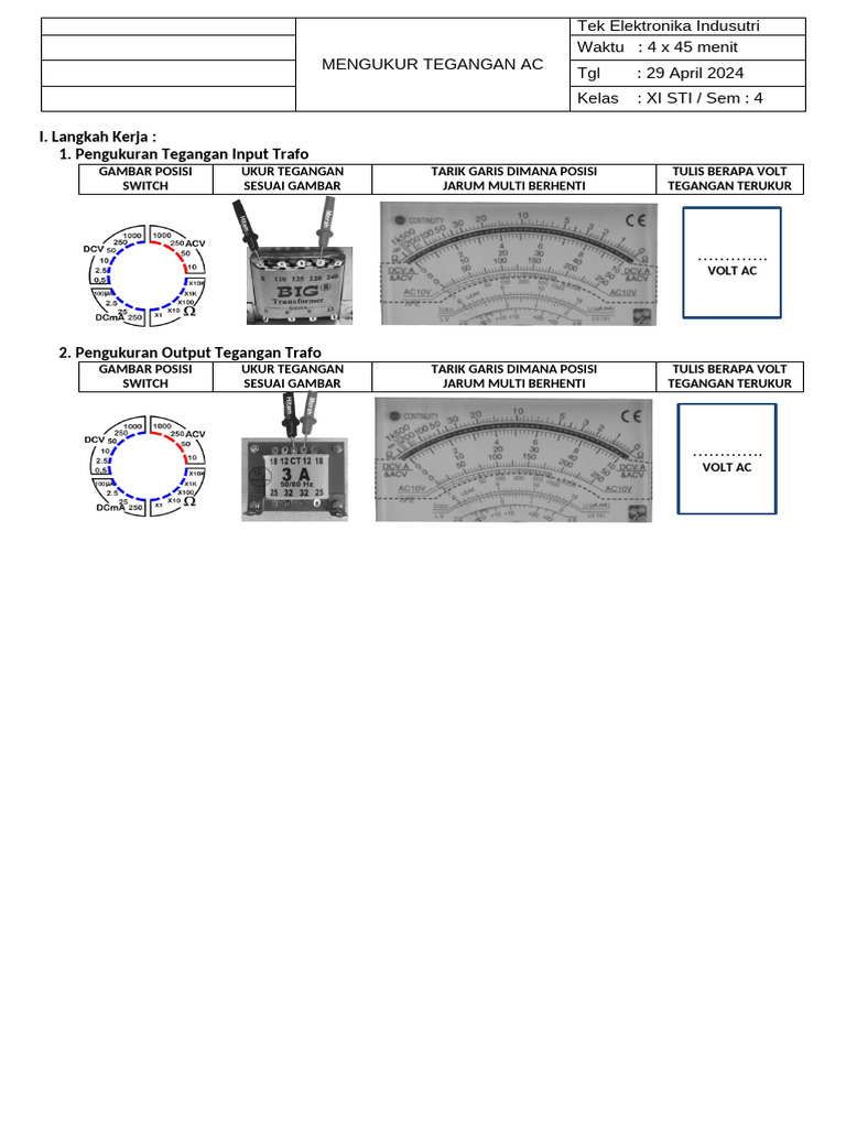 Jobsheet Pengukuran Tegangan Trafo | PDF