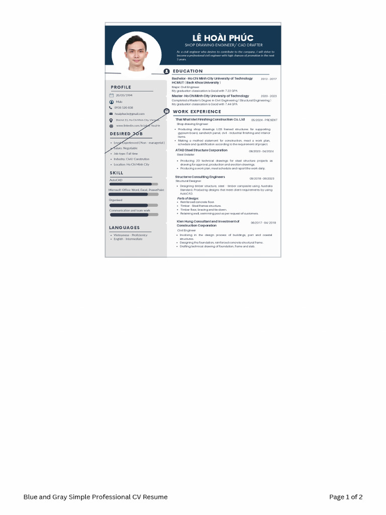 Blue and Gray Simple Professional CV Resume | PDF