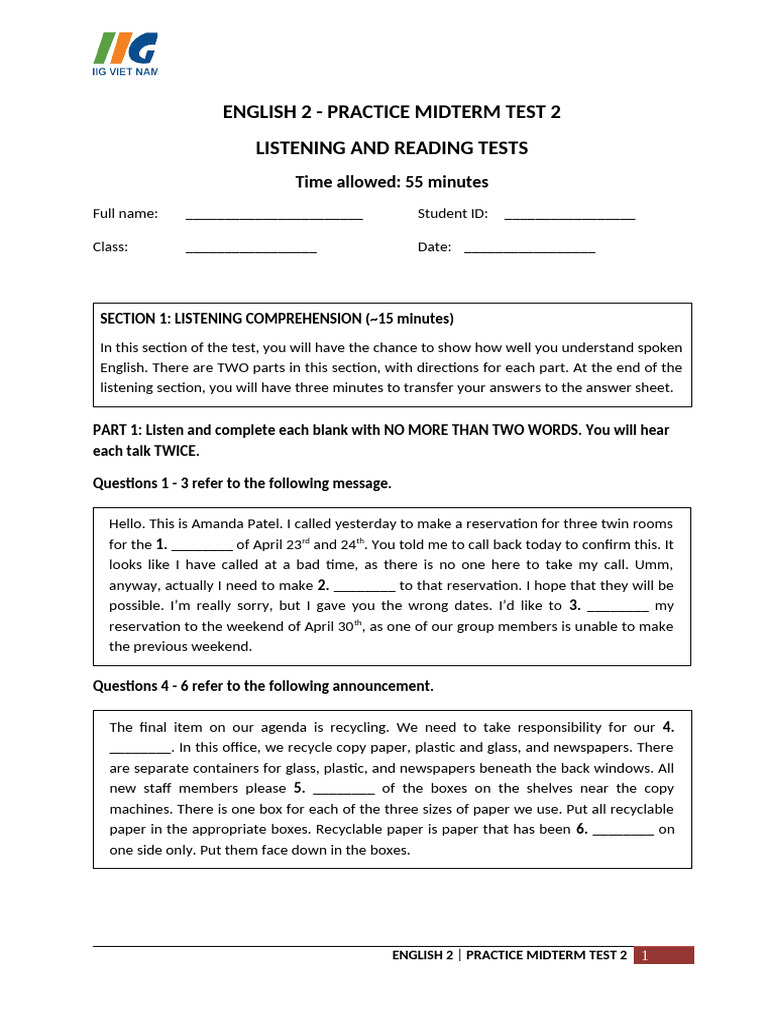 C2 - Midterm - Practice Test 2 | PDF | Menu | Restaurants
