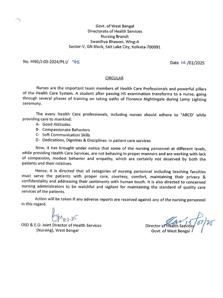 Circular - Behaviour of Nursing Personal | PDF