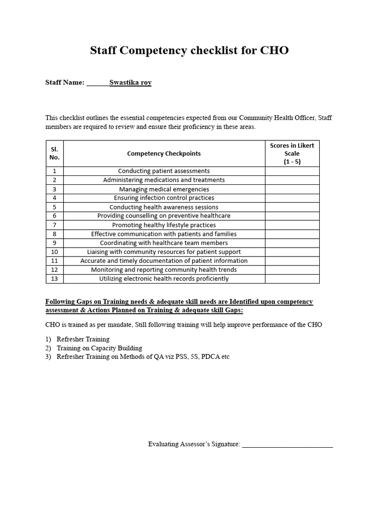 Staff Competency Checklist For HWC | PDF | Health Care | Patient