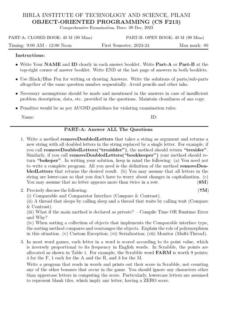 1157_CS_F213_20231220061229_Comprehensive_Exam_Question_Paper | PDF | Computer Programming ...