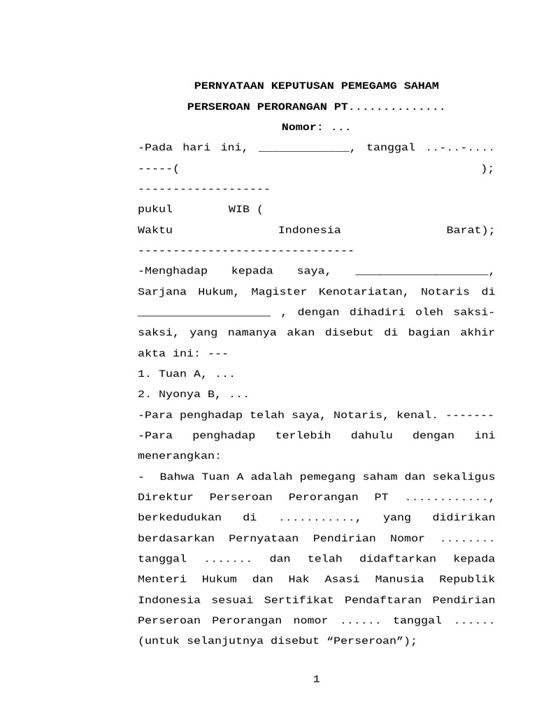 Konsep Akta Perubahan Status PTP Menjadi Persekutuan Modal - Lengkap | PDF