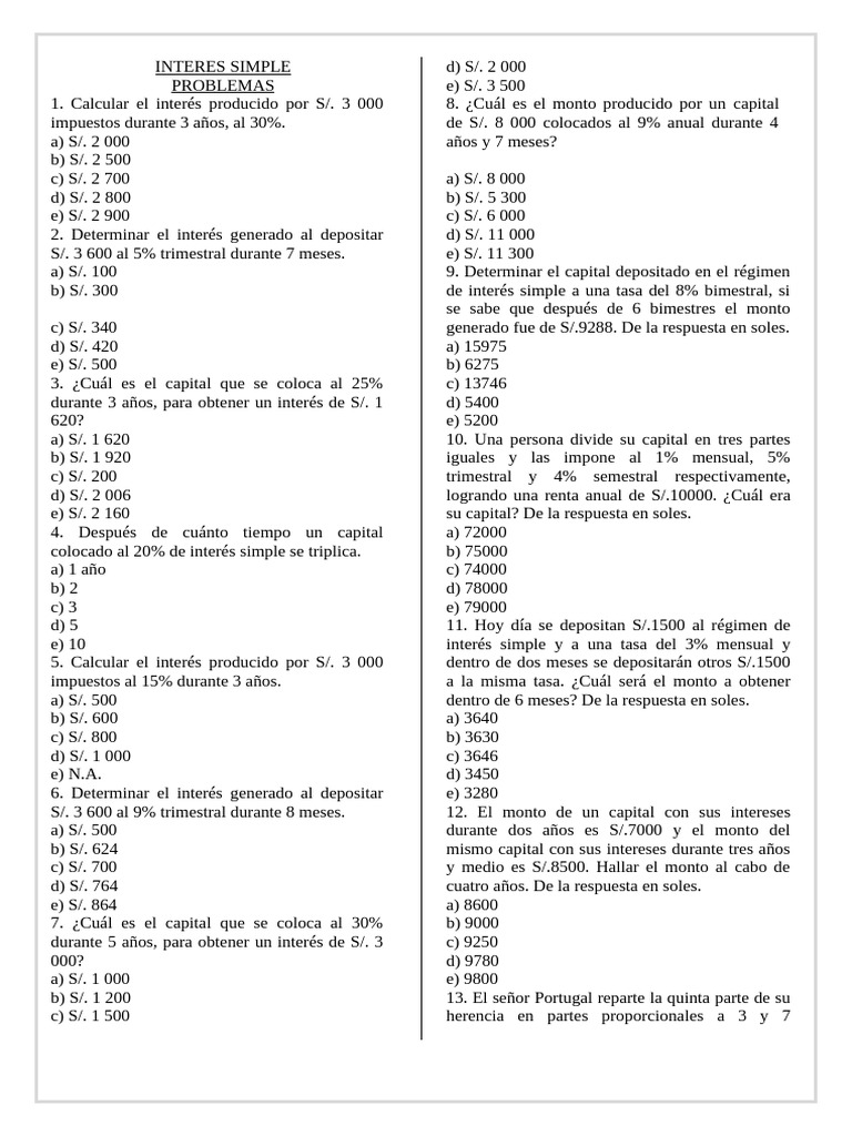 INTERES SIMPLE (2) | PDF | Interés | Bancos