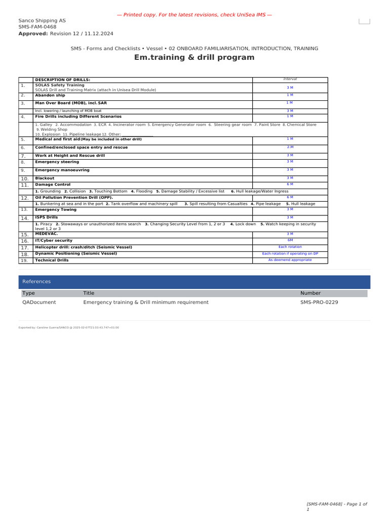 Emergency Training and Drill Program - Sanco | PDF | Oil Spill | Ships