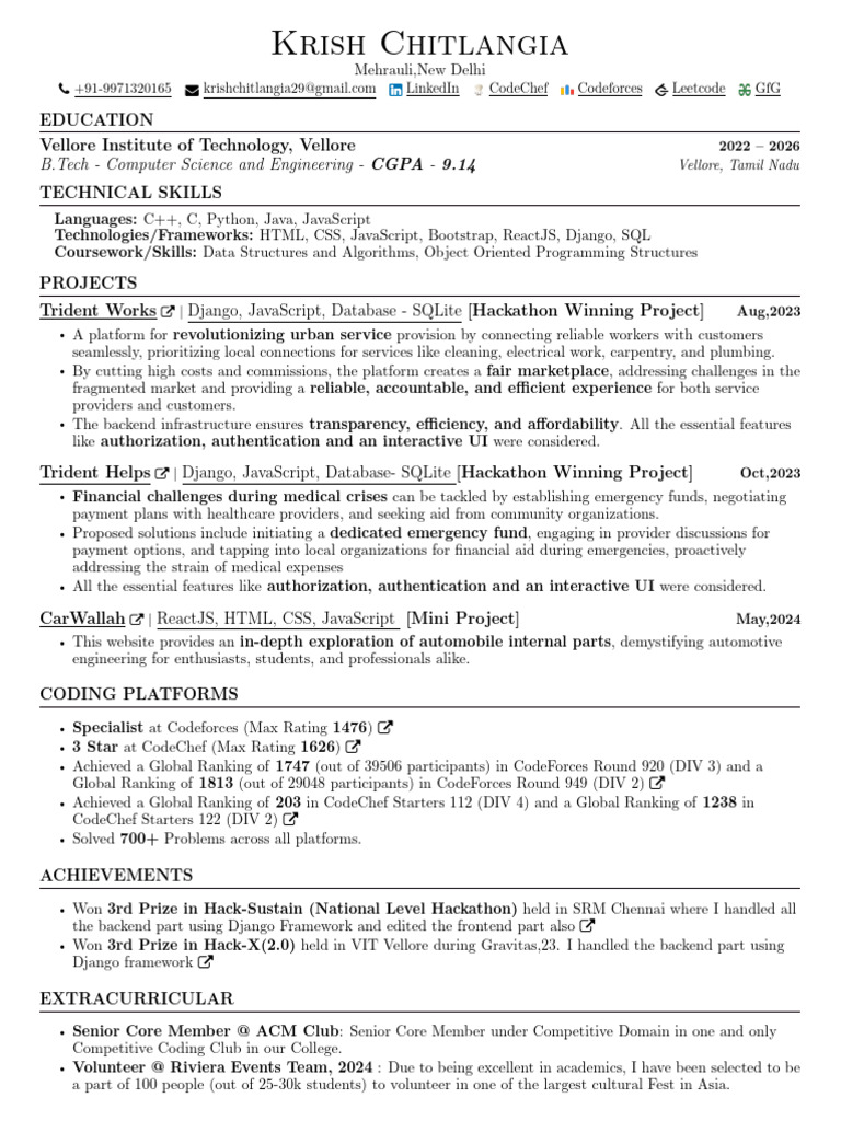 Krish Chitlangia (Resume) | PDF | Computer Programming | Information Technology