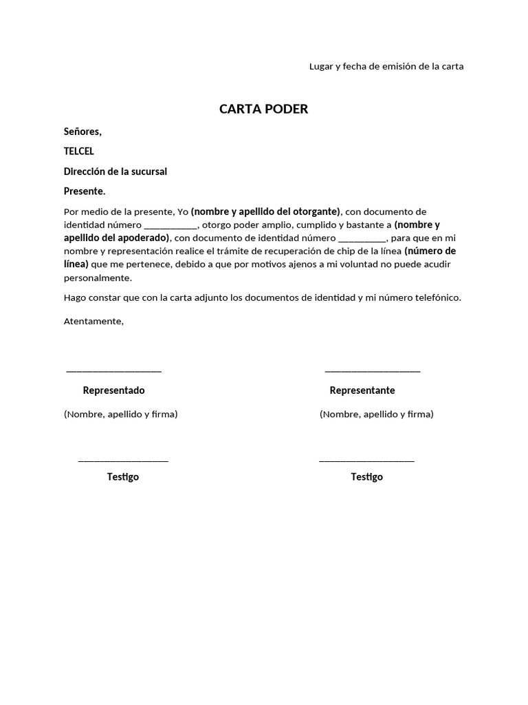 Carta Poder para Recuperar Chip Telcel | PDF