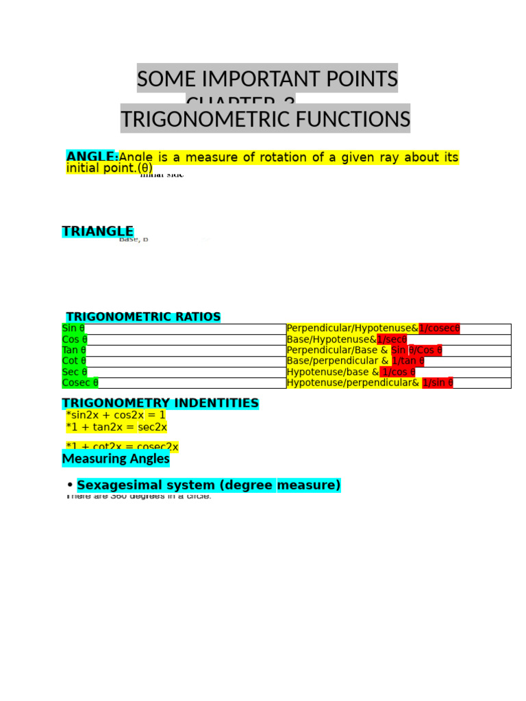 CH-3 Trigonometric Functions-1 | PDF