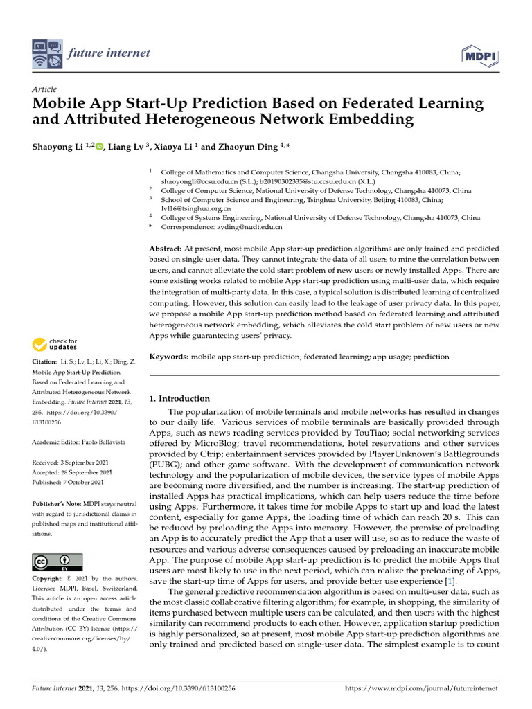 Mobile App Start-Up Prediction Based On Federated | PDF | Applied ...