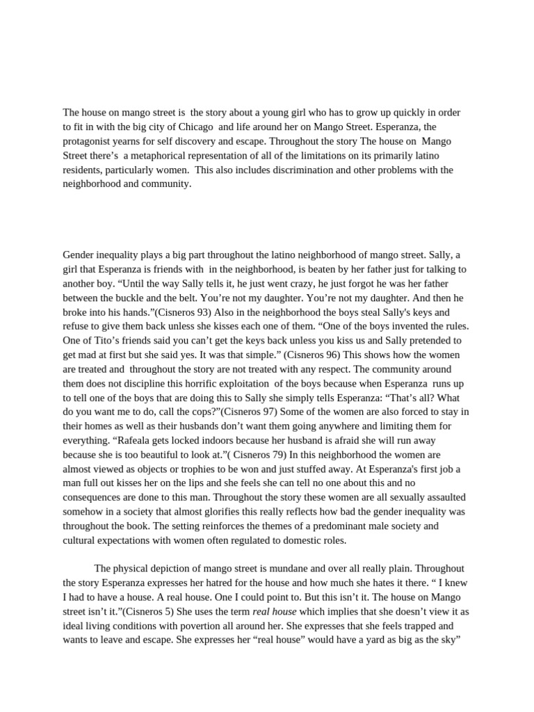 The House On Mango Street Literary Analysis | PDF
