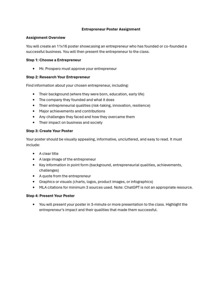 Entrepreneur Poster Assignment | PDF | Entrepreneurship | Innovation