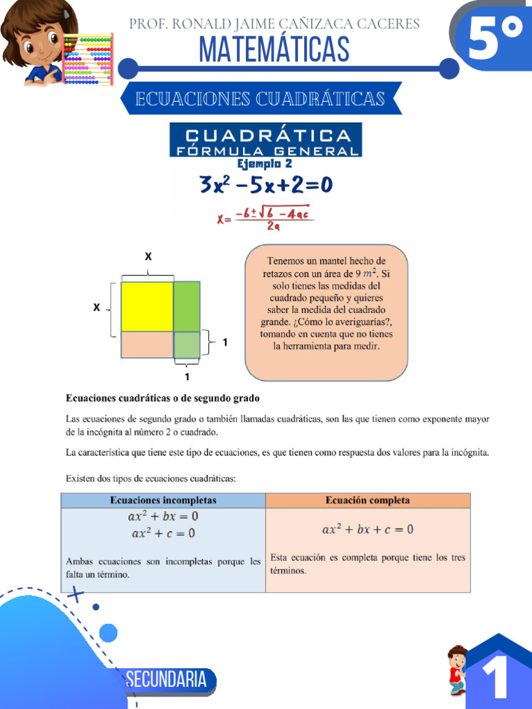 Tema 1 5to Sec. Matemáticas Prof. Ronald Jaime Cañizaca Caceres | PDF