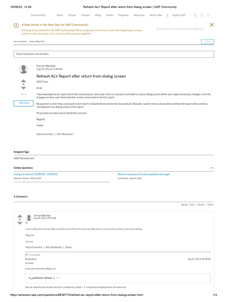 Refresh ALV Report After Return From Dialog Screen - SAP Community | PDF | Web 2.0 | Information ...