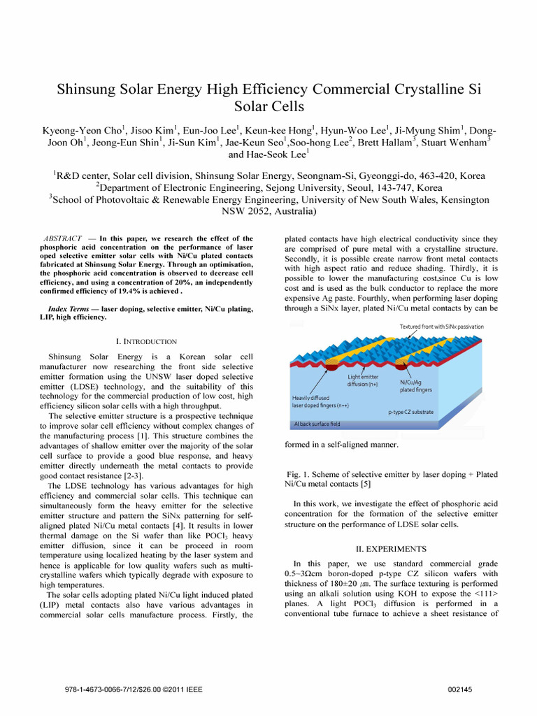 Shinsung Solar Energy High Efficiency Commercial Crystalline Si Solar ...