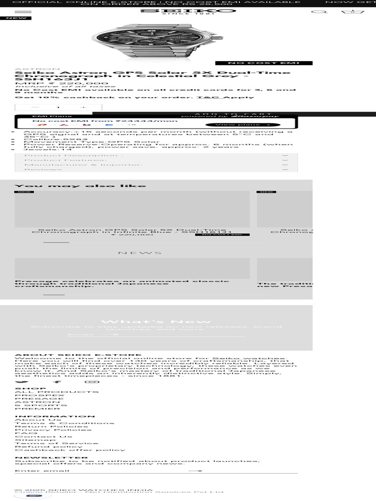 Seiko Astron Solar Chronograph Celestial Grey Watch SSH163J1 | PDF ...