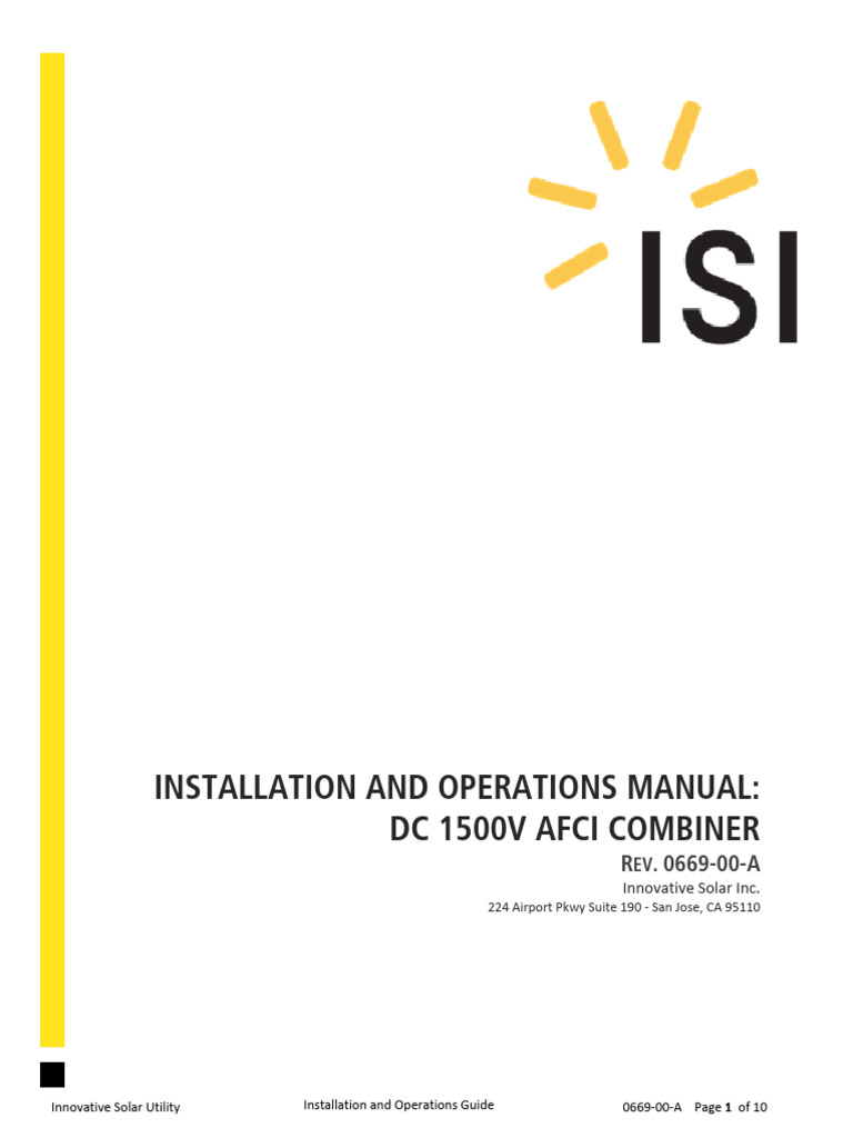 AFCI Combiner Box Installation Guide | PDF | Photovoltaics | Solar Panel