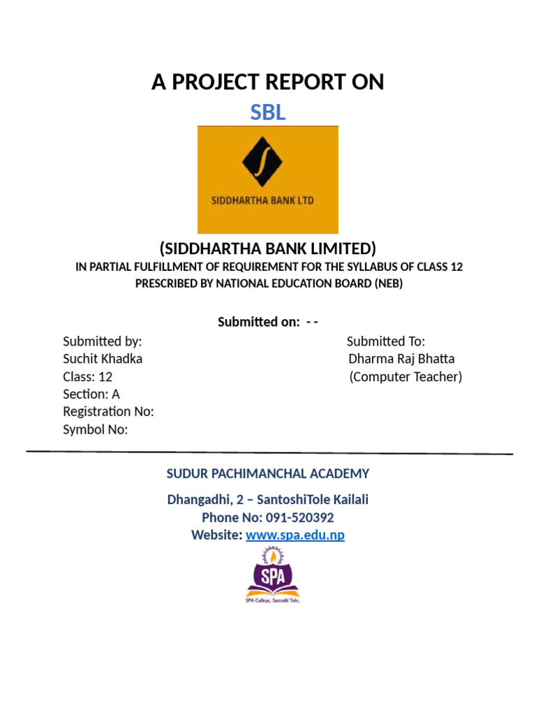 Class 12 SBL Project Report | PDF