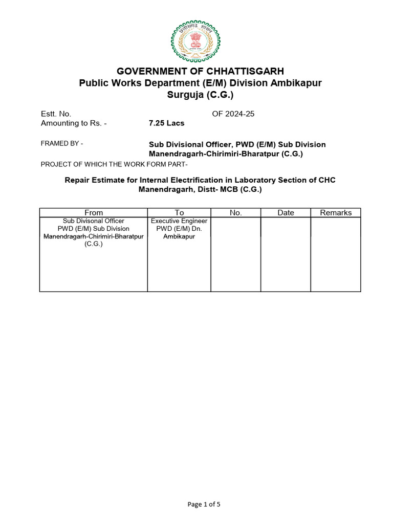 CHC Manendragarh Electrification Estimate | PDF | Electrical Connector ...