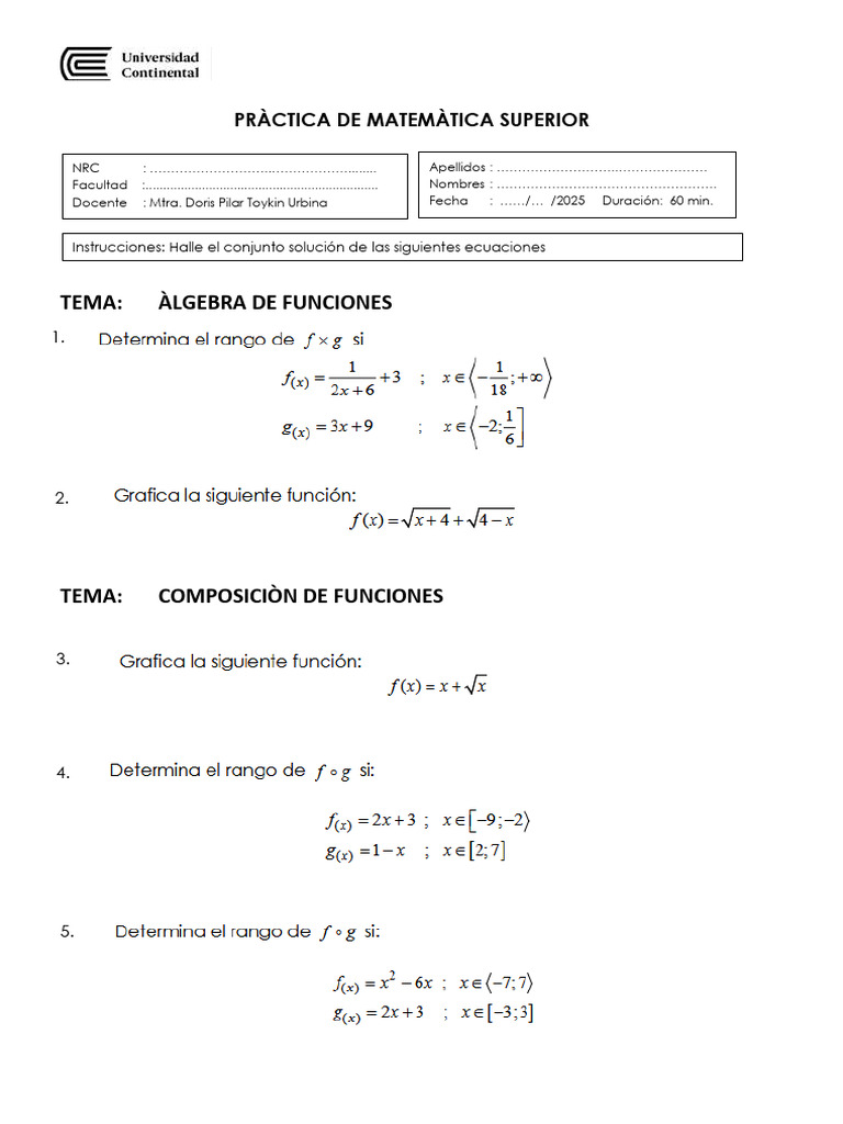 Practica 3 - Algebra de Funciones-Composicion de Funciones - Funcion Inversa | PDF