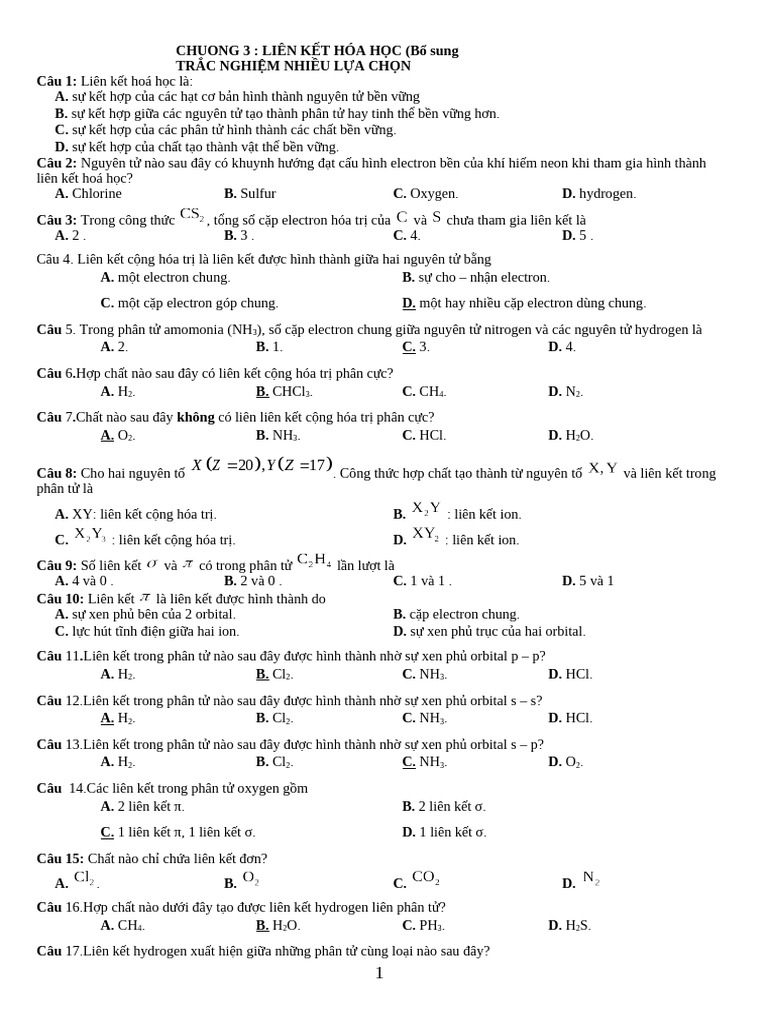 B Sung ĐC Hóa 10 Cki Chuong 3 | PDF