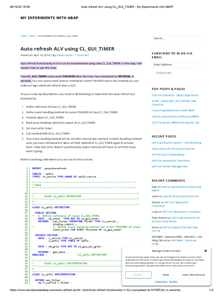 Auto Refresh ALV Using CL - GUI - TIMER - My Experiments With ABAP | PDF | Http Cookie | Computing