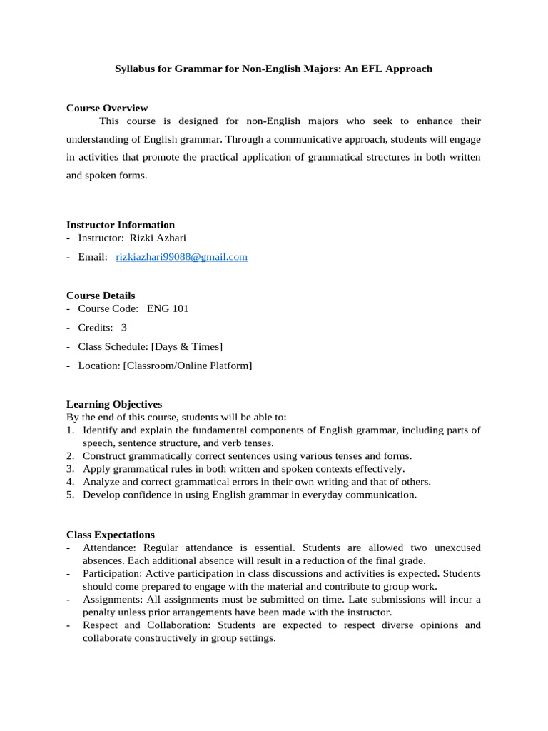 Syllabus For Grammar For Non | PDF | English Grammar | Verb