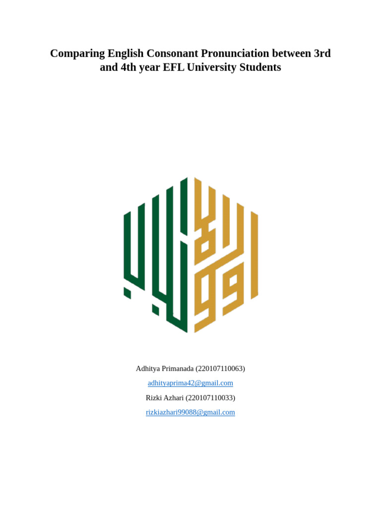 Comparing English Consonant Pronunciation Between 3rd and 4th Year EFL ...