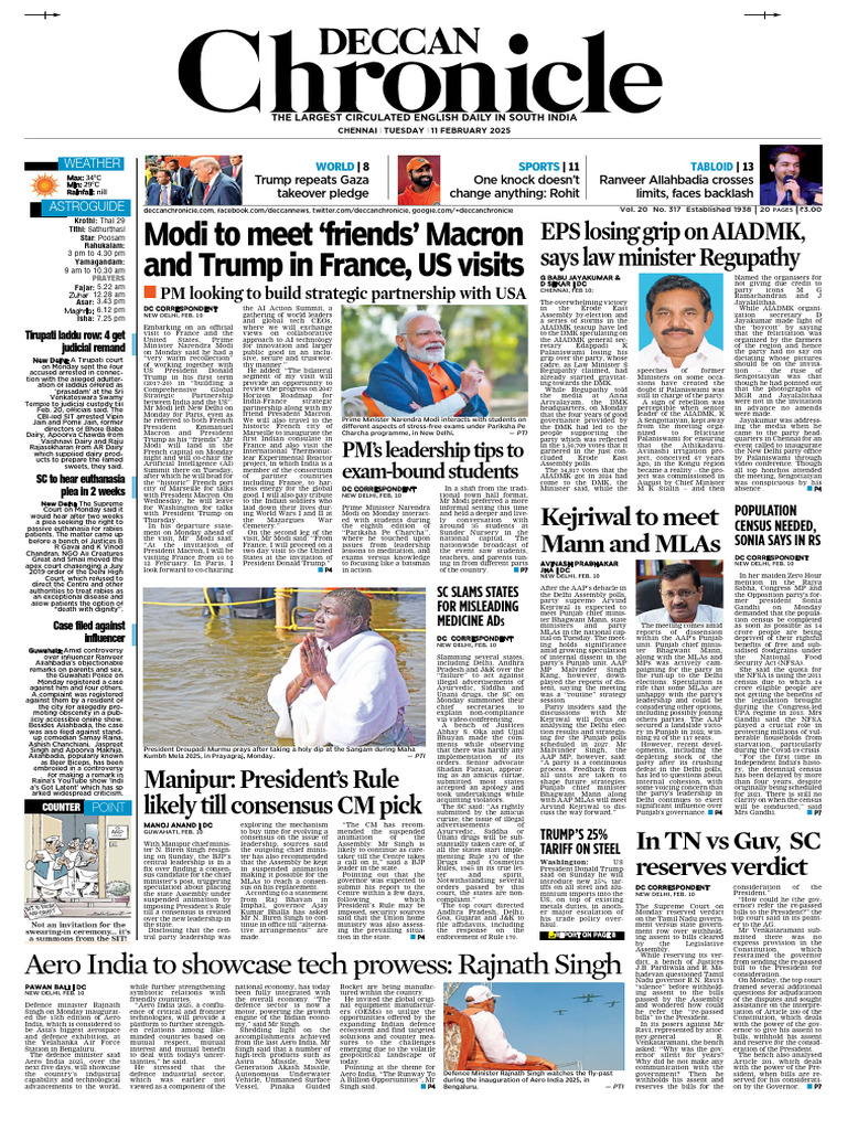Deccan Chronicle_Chennai_2025-02-11 | PDF | Narendra Modi | Politics Of India