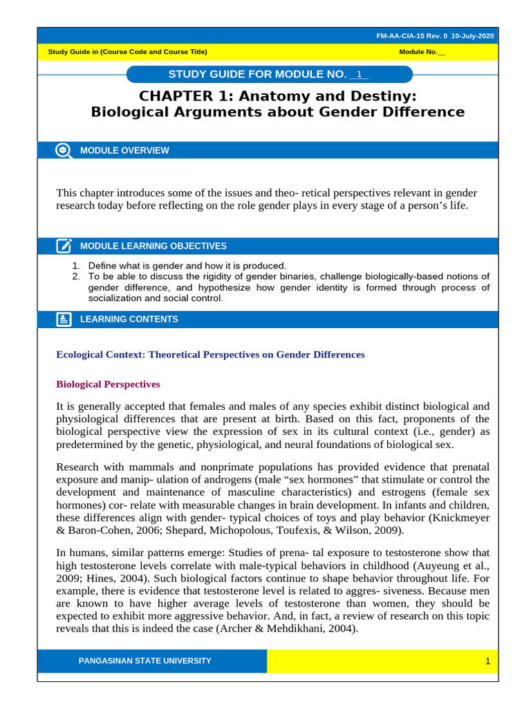 CHAPTER 1: Anatomy and Destiny: Biological Arguments About Gender ...