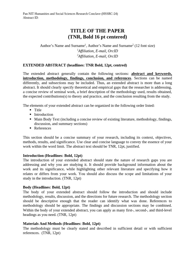 1 HSSRC Extended Abstract Template | PDF | Methodology | Apa Style