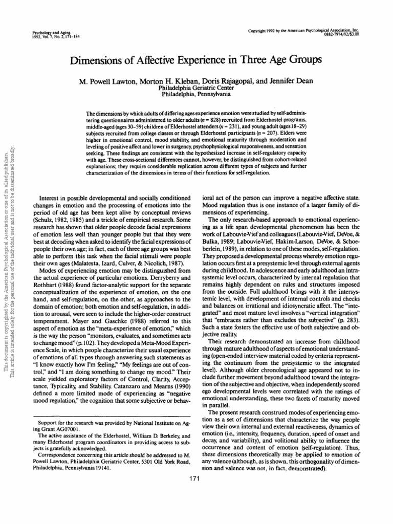 affective experience in 3 age groups | PDF | Affect (Psychology ...