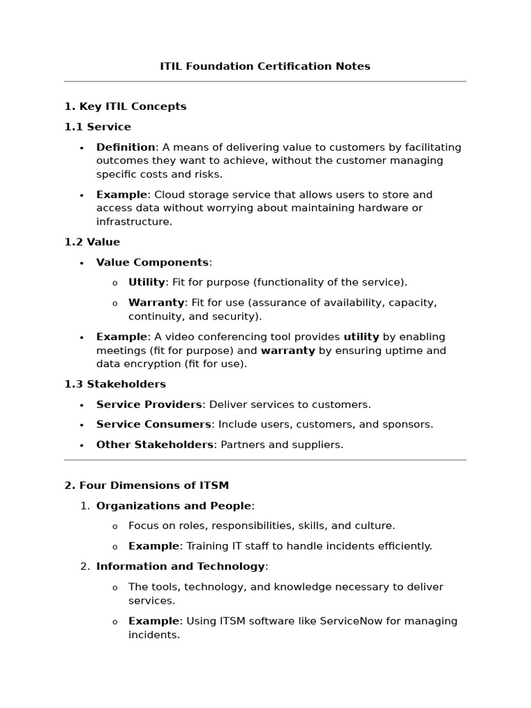ITIL Foundation Certification Notes | PDF | Service Level Agreement ...