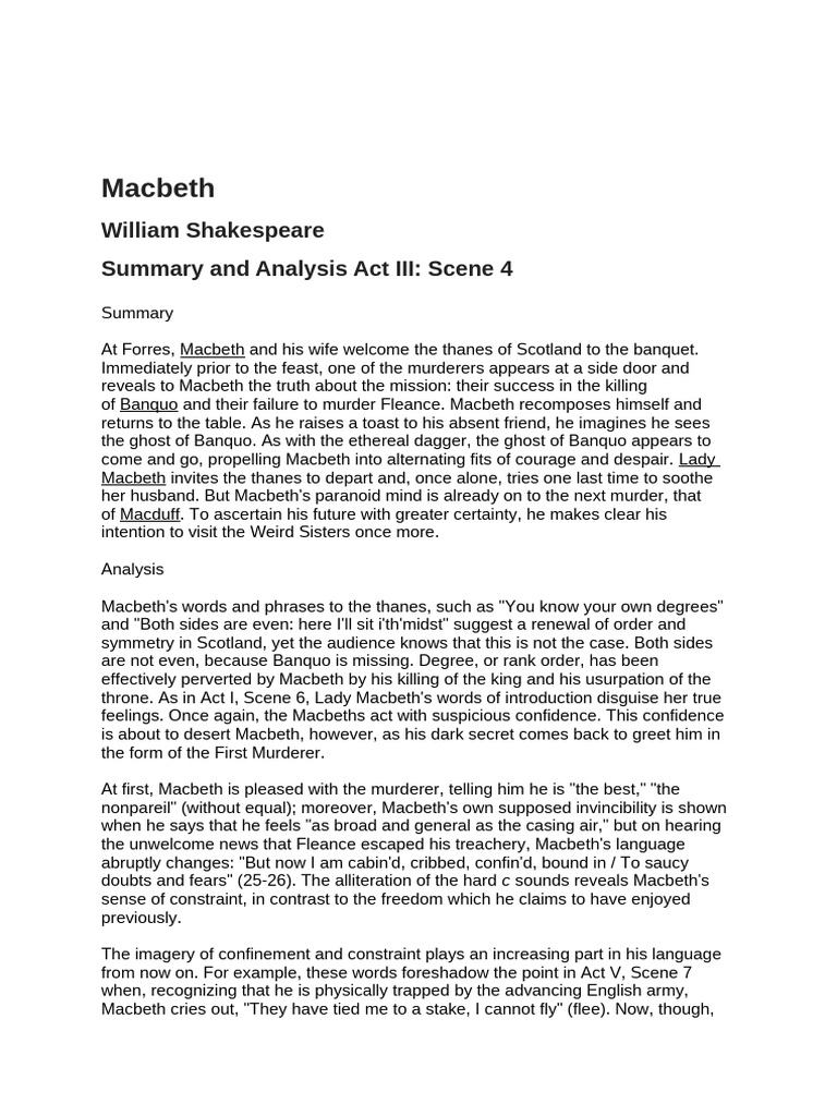 Macbeth Act 3 Scene 4 | PDF | Macbeth | Shakespearean Tragedies