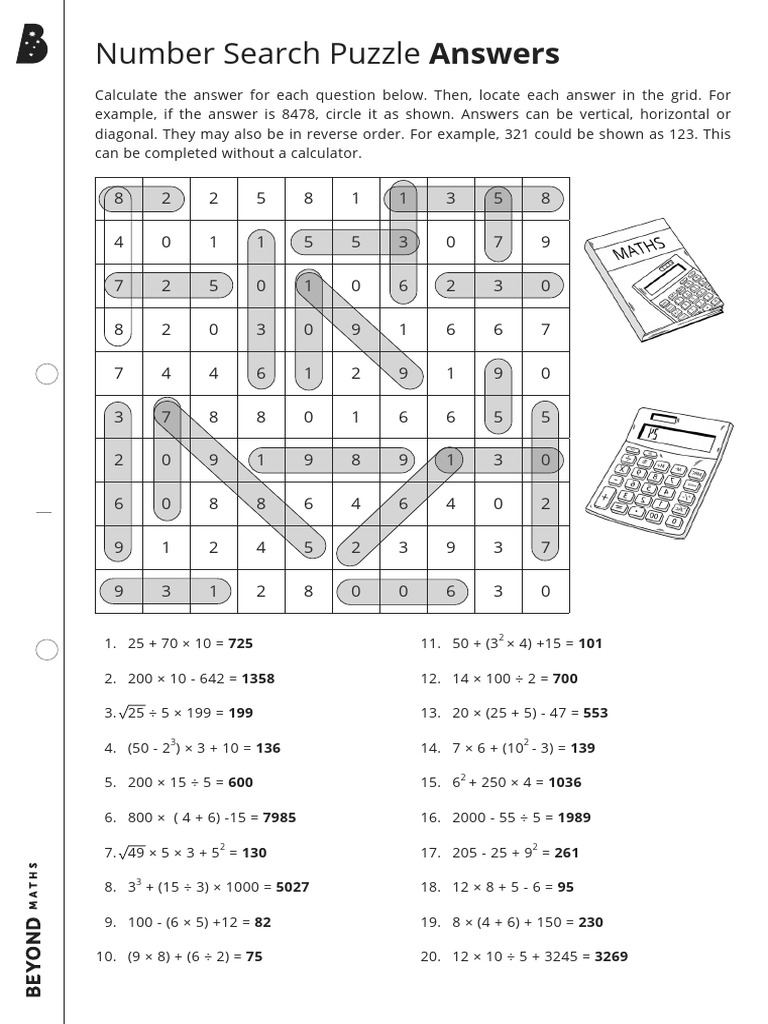 Number Search Puzzle Answers | PDF