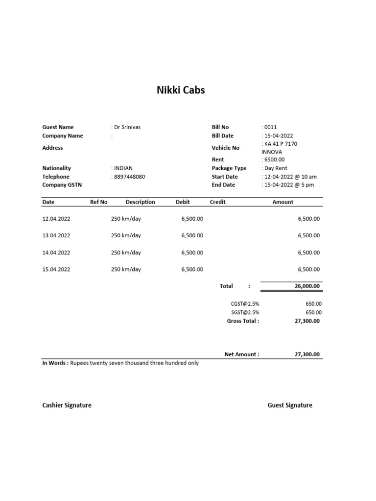DR T SRINIVAS_cab bill | PDF