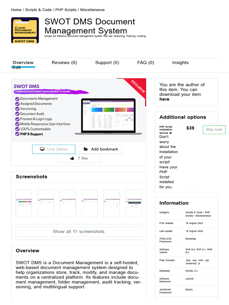 SWOT DMS: Document Management System | PDF | Php | Version Control