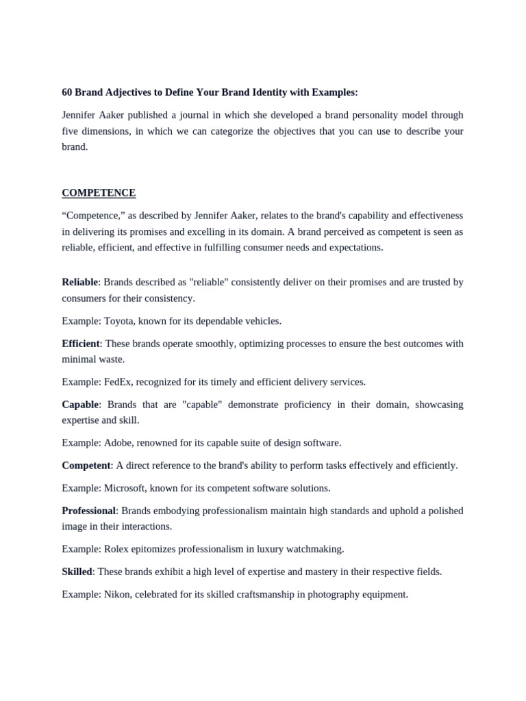 60 Brand Adjectives To Define Your Brand Identity With Examples | PDF ...