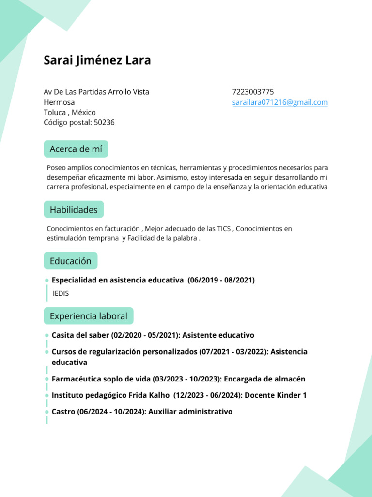 Perfil Profesional de Sarai Jiménez Lara | PDF
