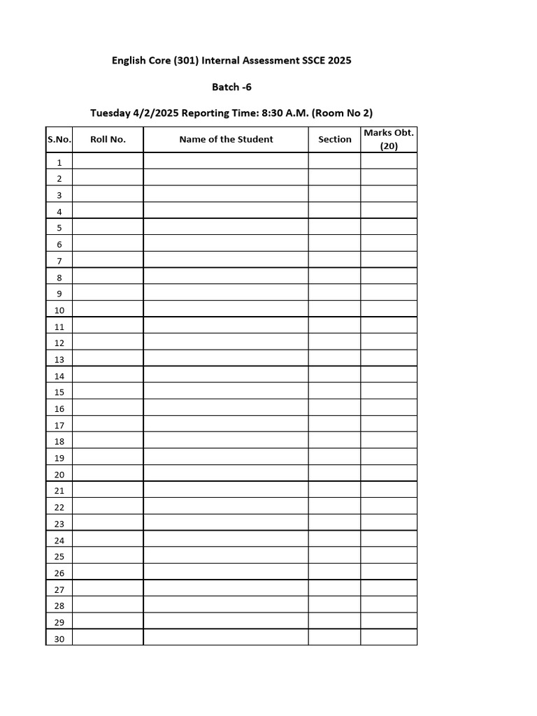 English Core Internal Assessment Marks | PDF