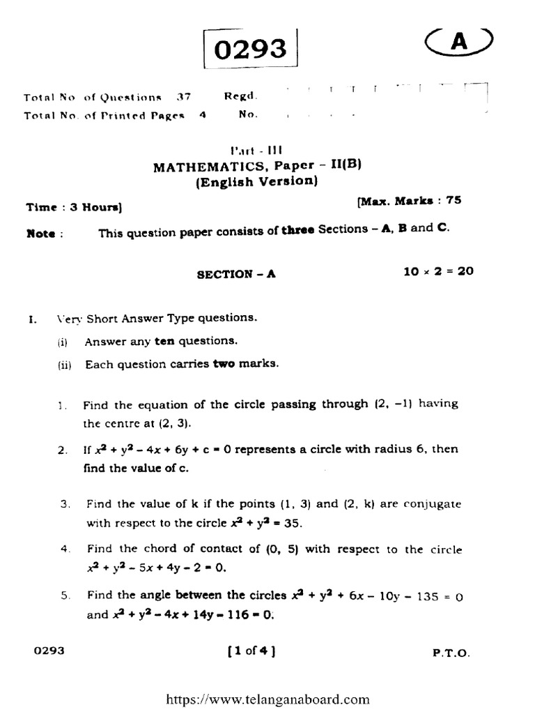 Tsbie Inter 2 Year Mathematics English Version 0293 a May 2022 | PDF