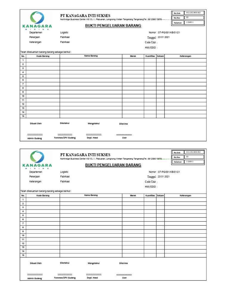 Contoh Fome Bukti Pengeluaran Barang | PDF
