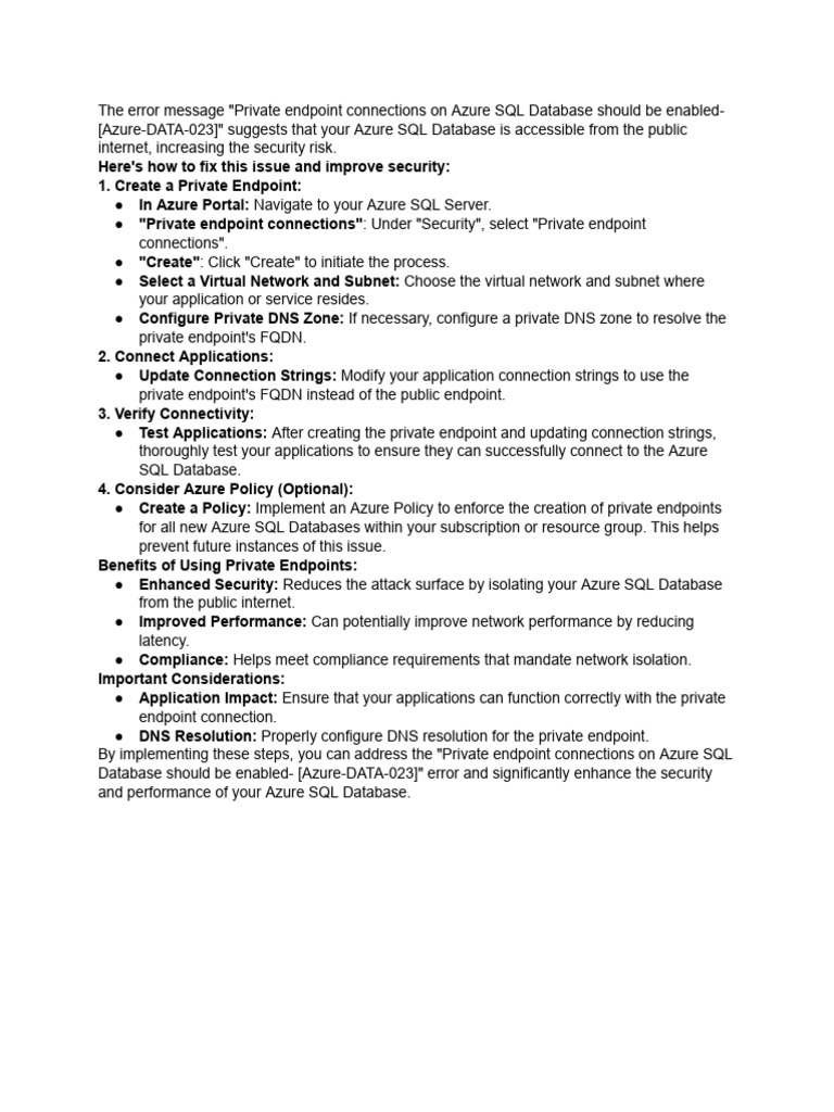 Private Endpoint Connections On Azure Sql Database Pdf