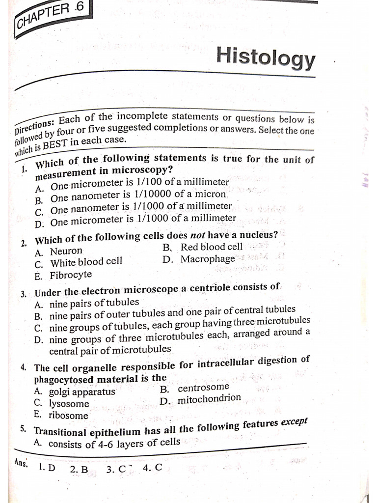 Histology MCQ | PDF
