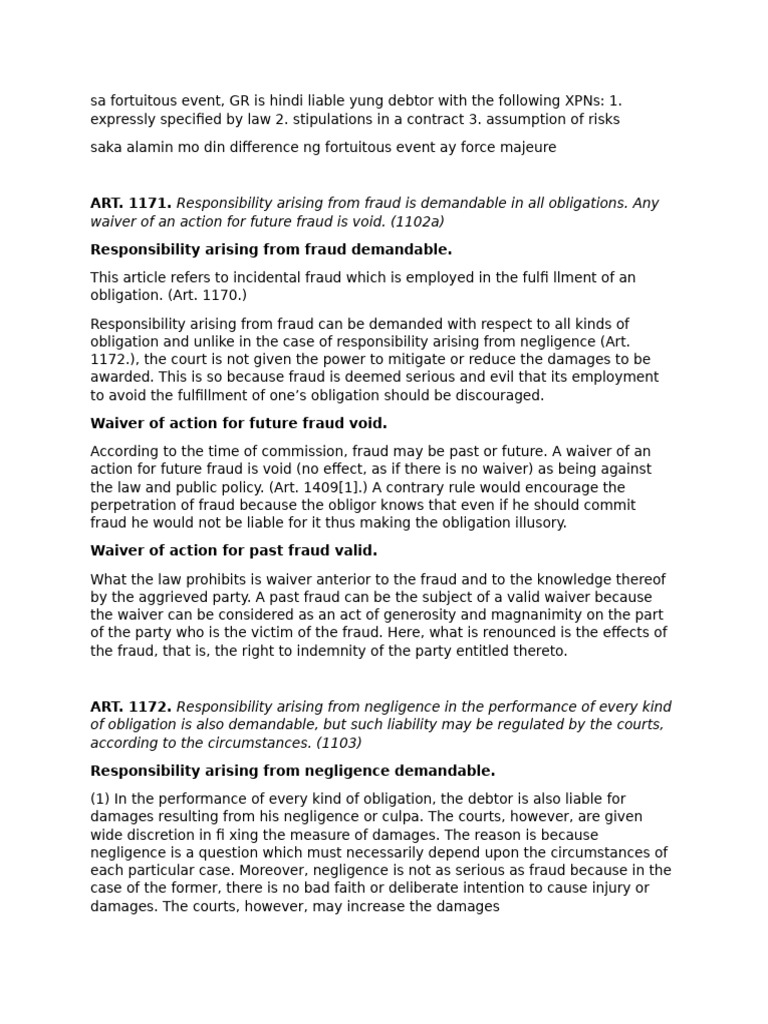 Sa Fortuitous Event | PDF | Legal Liability | Negligence