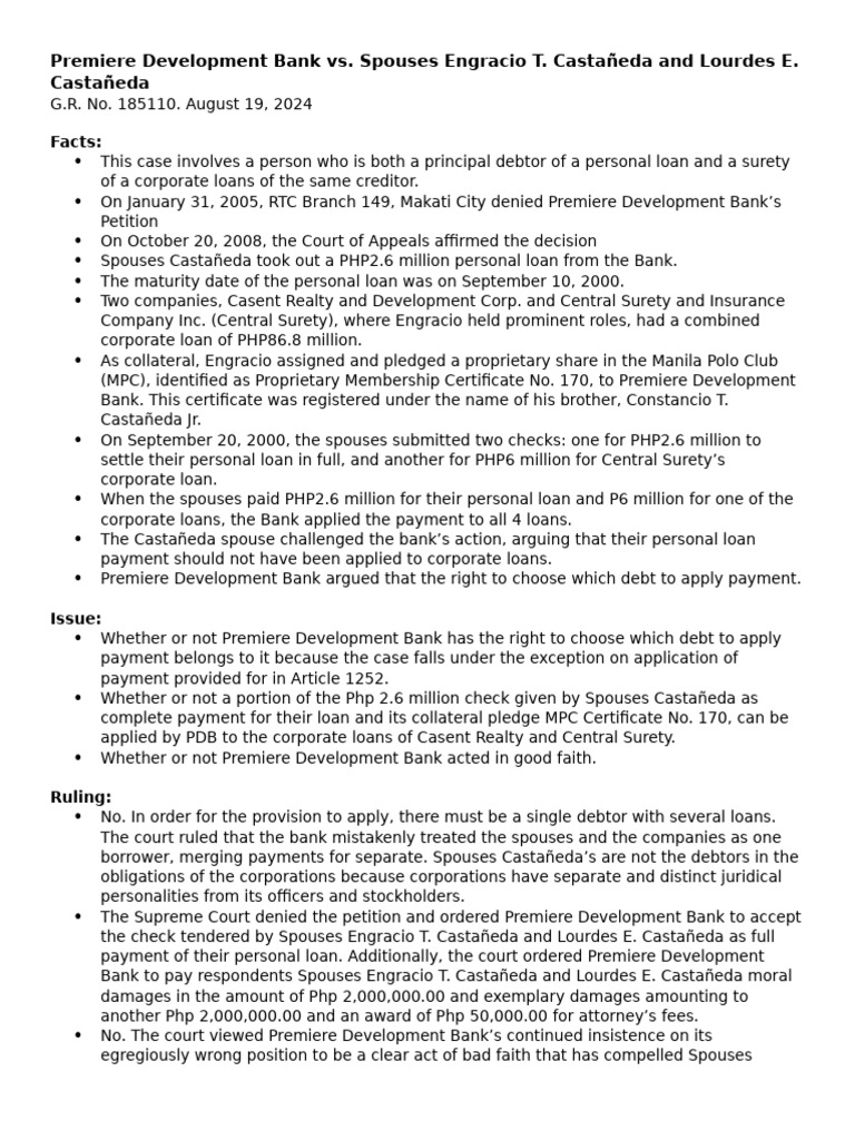 Premiere Development Bank Vs | PDF | Loans | Unsecured Debt
